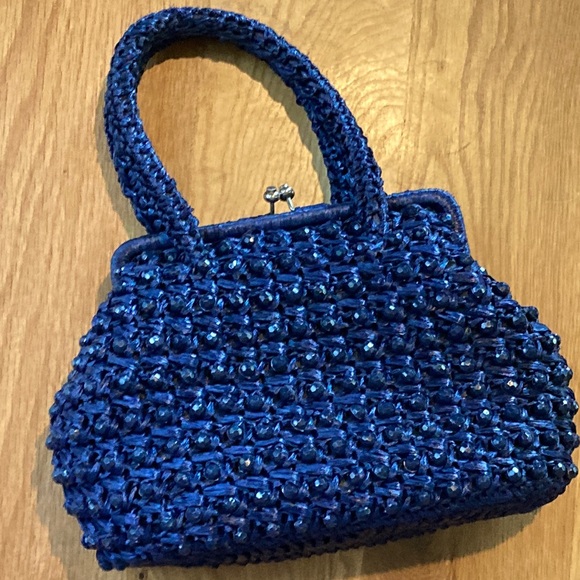 Vintage | Bags | Vintage 6s Navy Blue Straw And Beaded Handbag With ...